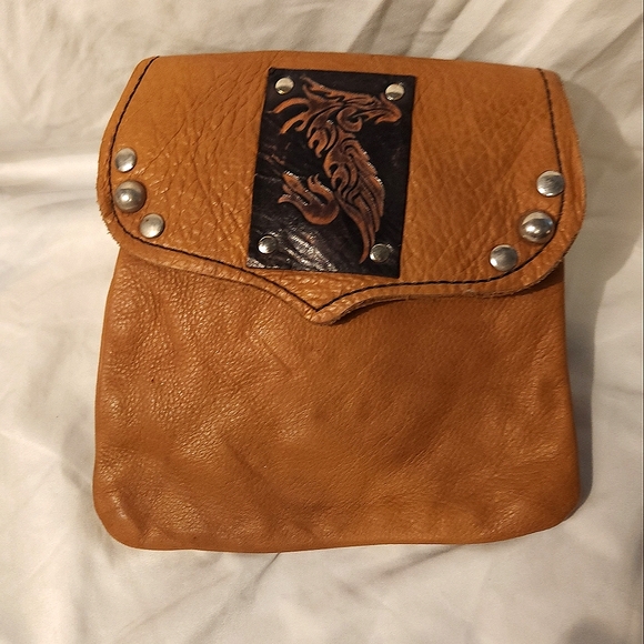 Bags | Handmade Tan Leather Dragon Decal Belt Pouch | Poshmark